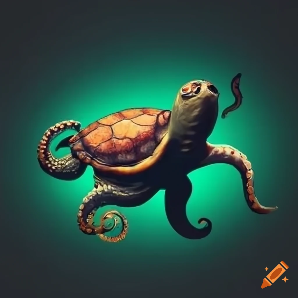 Illustration of a turtle with octopus legs and git logo