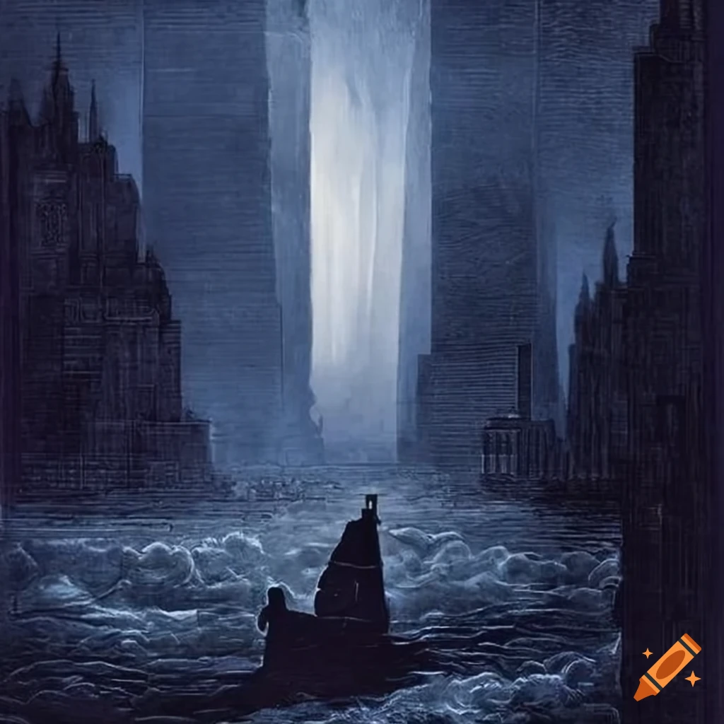 Artistic illustration of world trade center in gustave doré style on ...