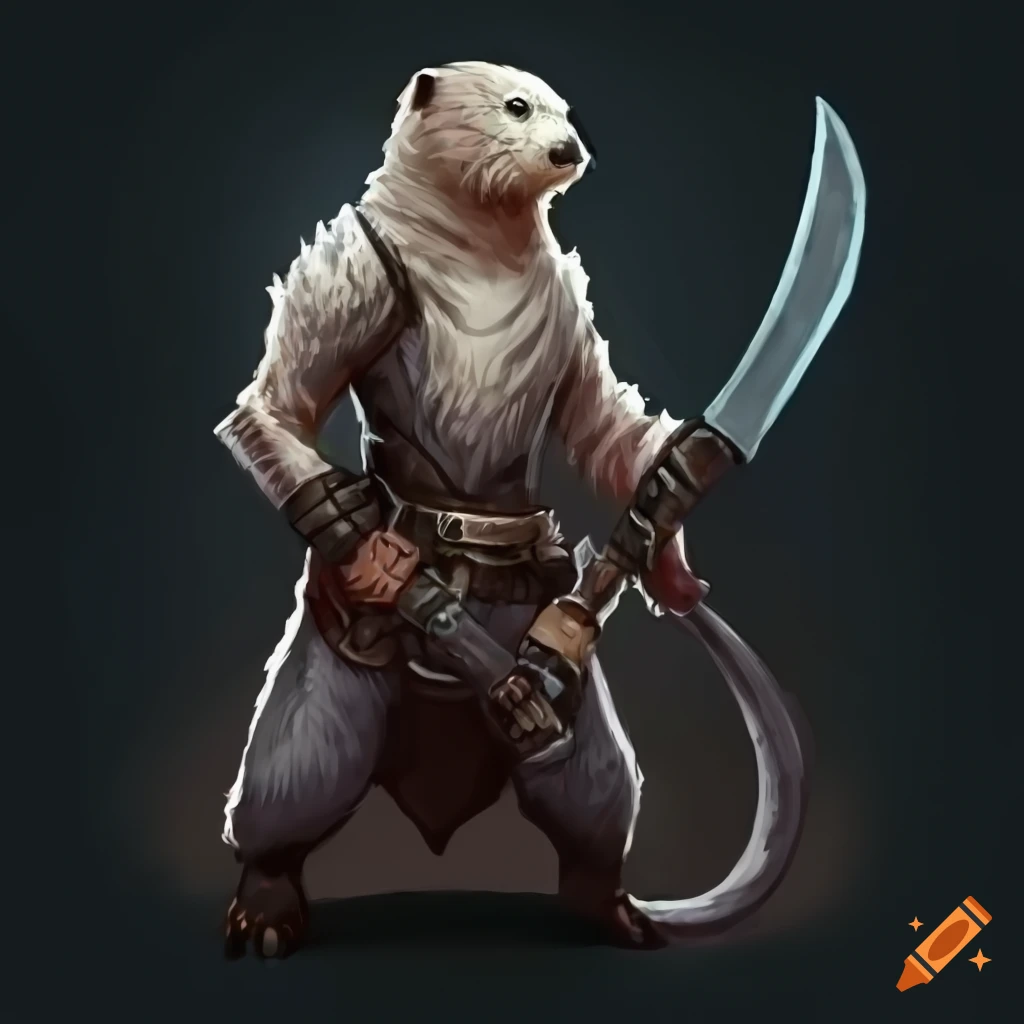 Gray otter warrior with an eye patch and sword on Craiyon