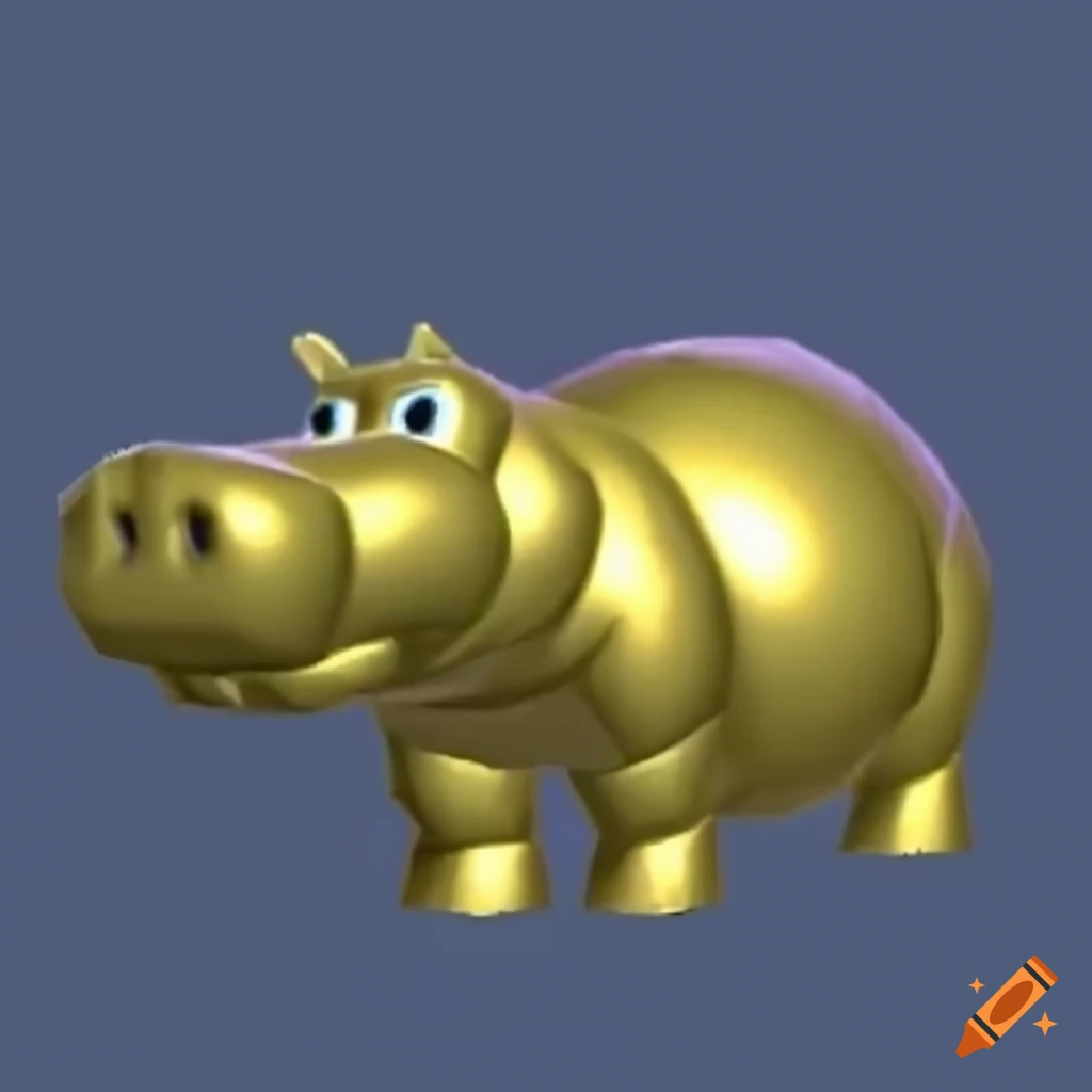 Screenshot of a golden hippo in mario 64