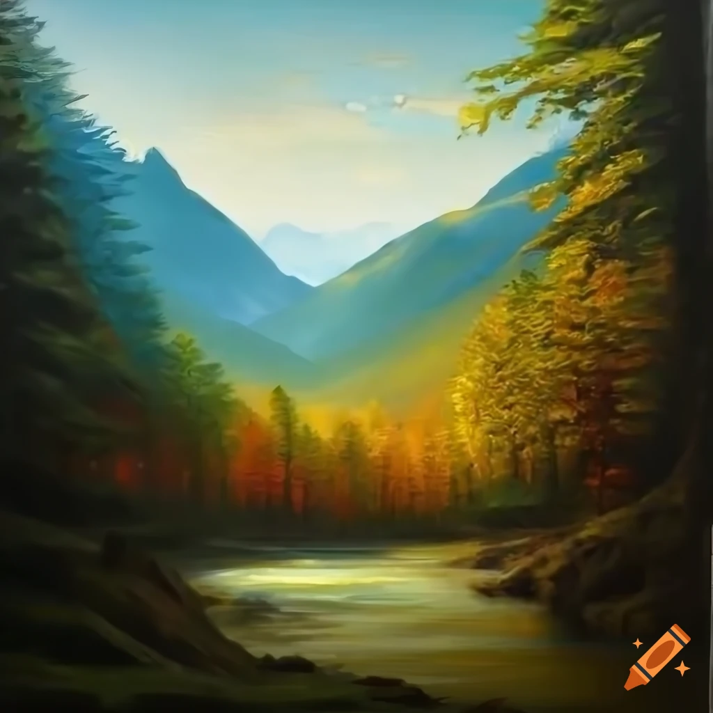 Photorealistic book cover of a forest with mountains on Craiyon