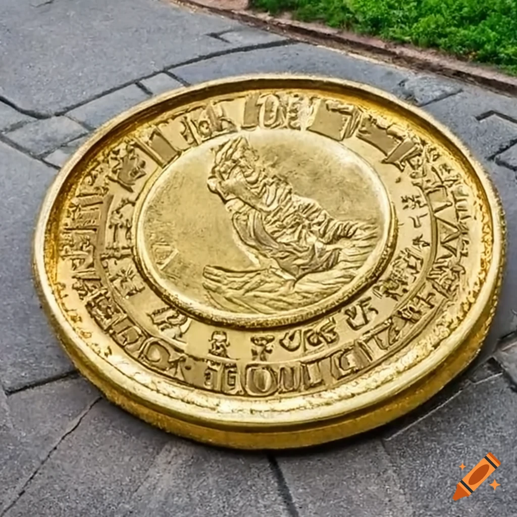 Giant gold coin on a street on Craiyon