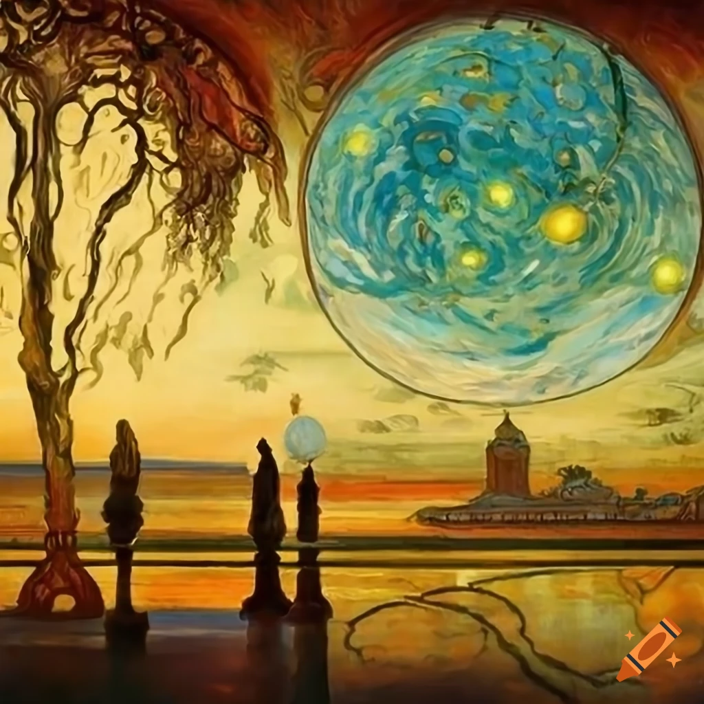 Surrealism artwork with colorful planets and dreamy landscapes on Craiyon