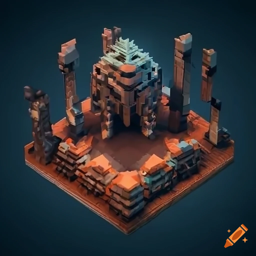 Intricate 3D isometric tile kitbash model character concept art on Craiyon