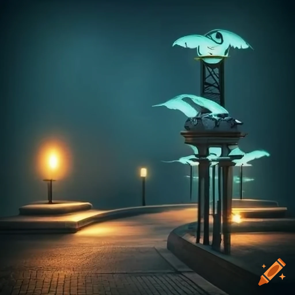 Surrealistic urban park with gothic elements on Craiyon