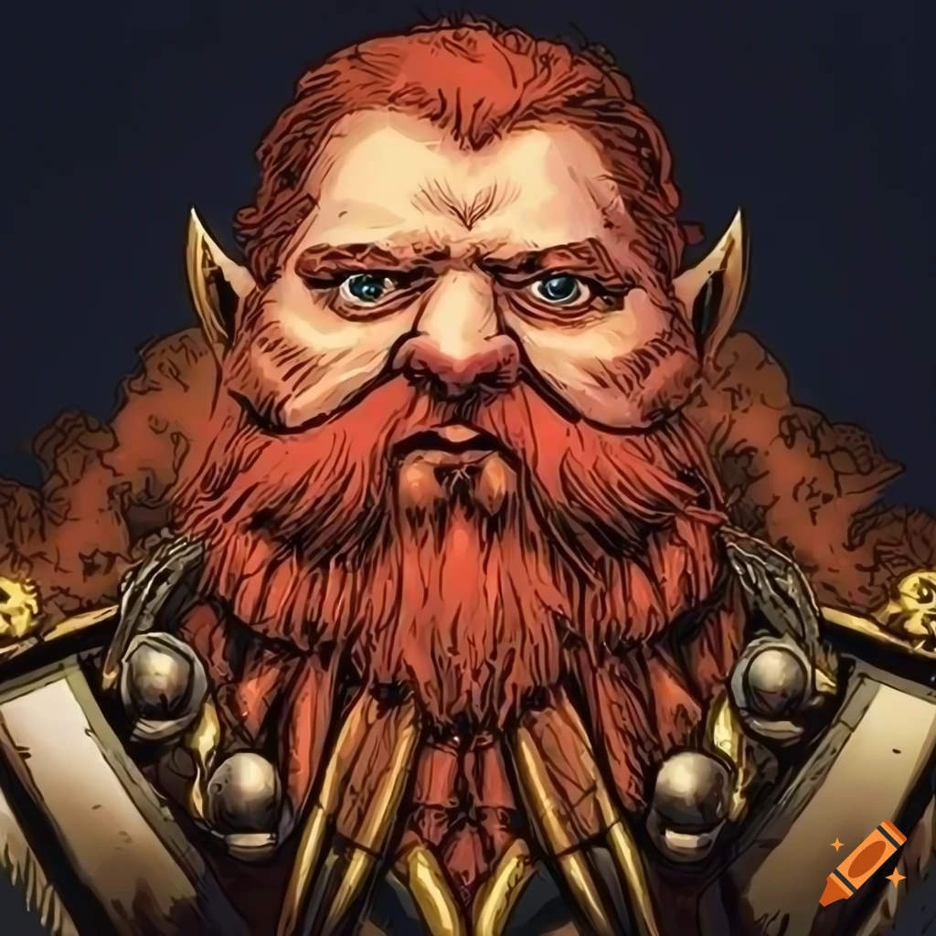 Vintage comic book portrait of a dwarf king on Craiyon