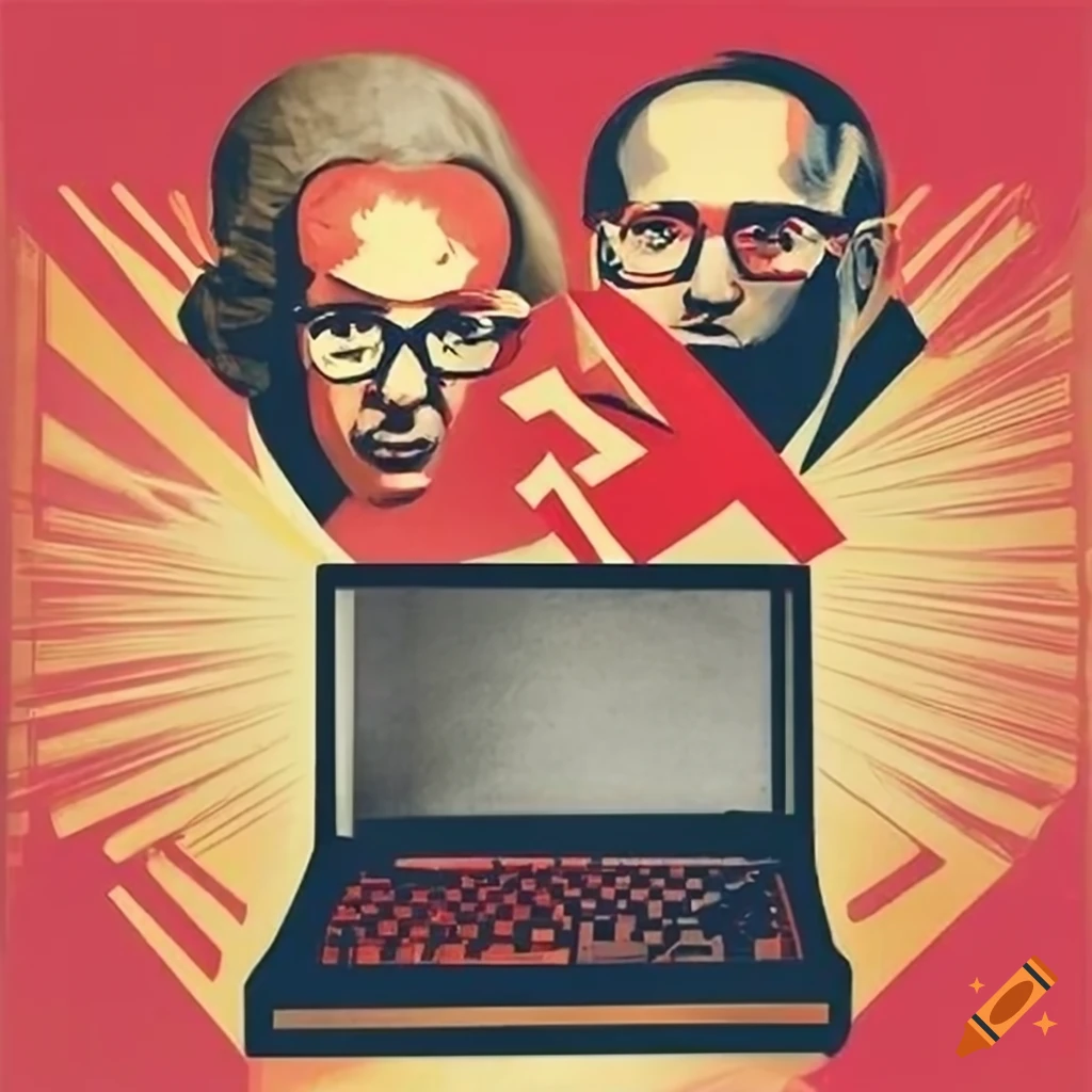 Nerds and laptops in communist propaganda poster