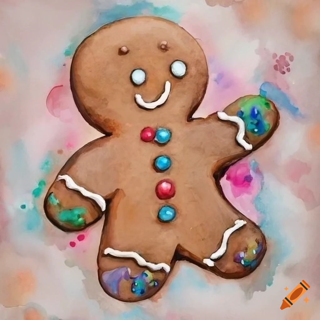 Watercolor painting of gingerbread couple getting married on Craiyon