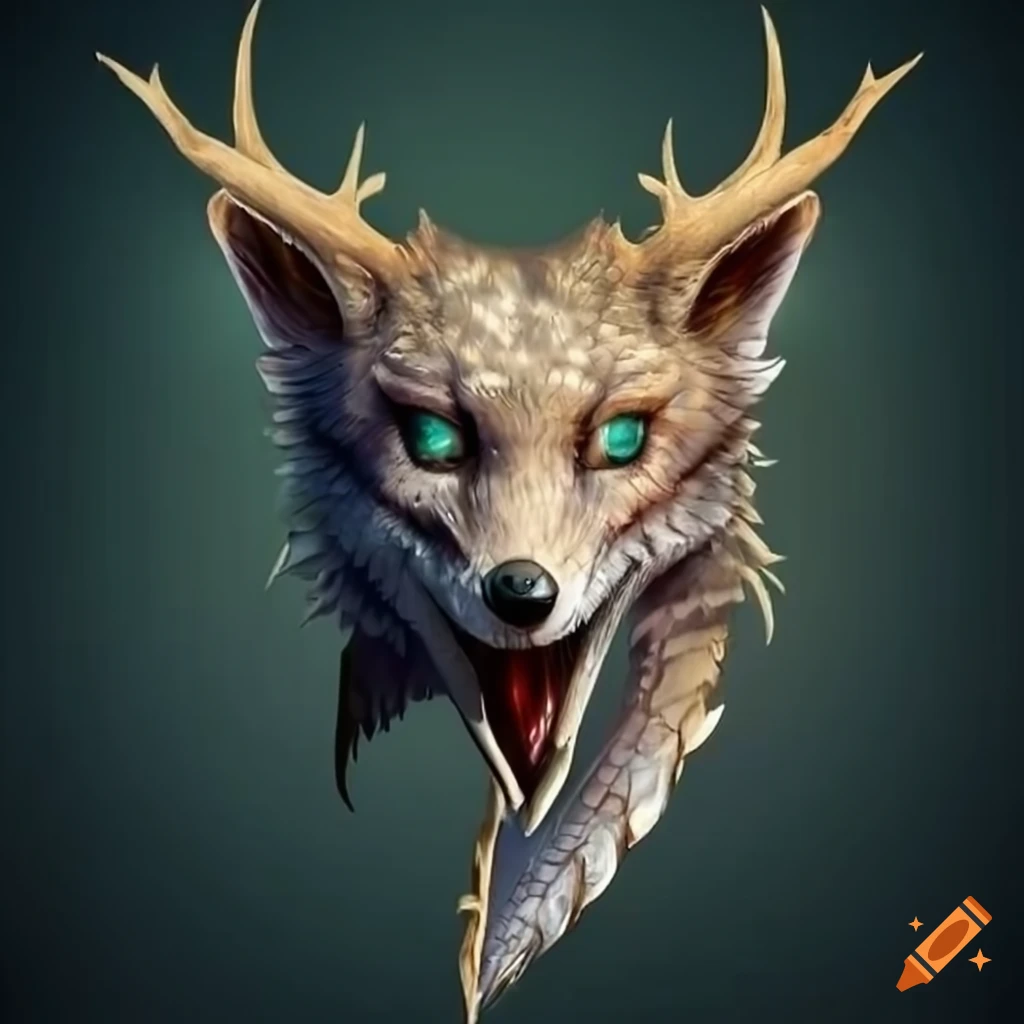 Image of a fox-faced eastern dragon with antlers on Craiyon