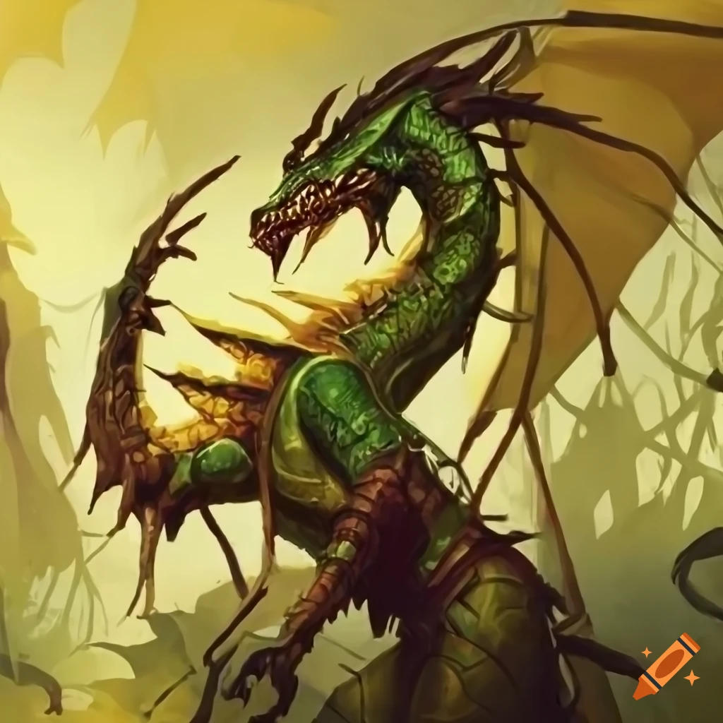 Golden scout, a green zombie dragon in magic the gathering art style on ...