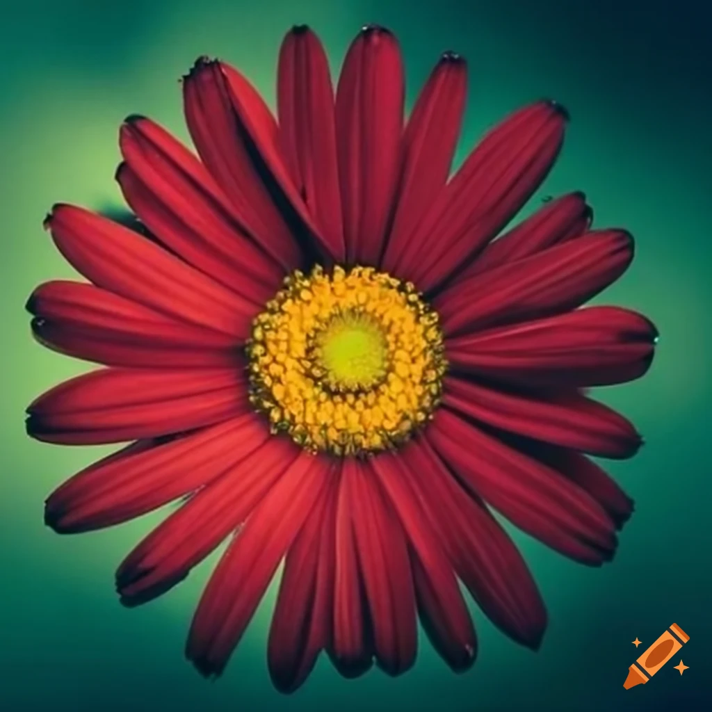 Macro photo of a dew-covered red daisy