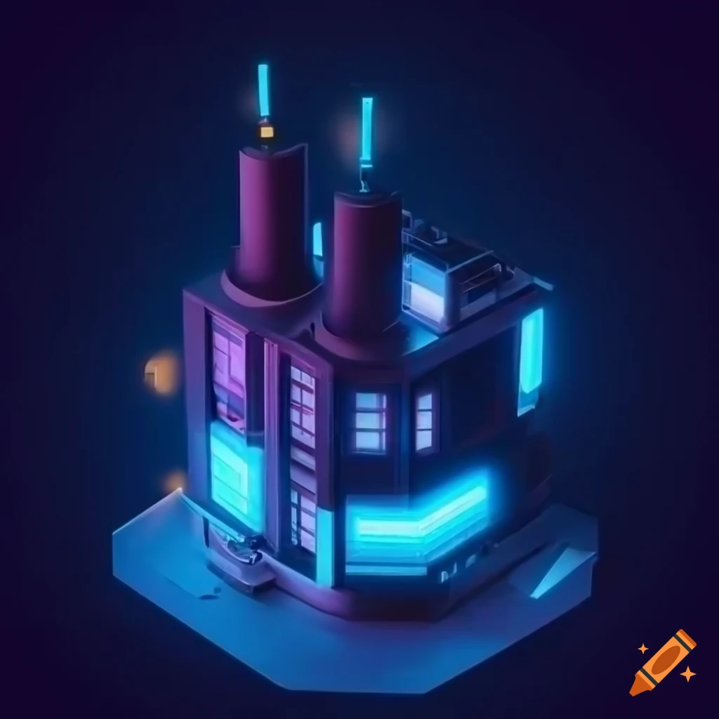 Hyperealistic night view of a futuristic factory on Craiyon