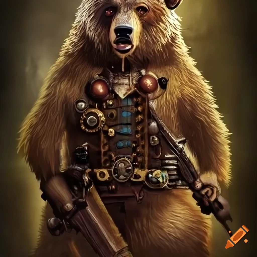Image of a steampunk grizzly bear