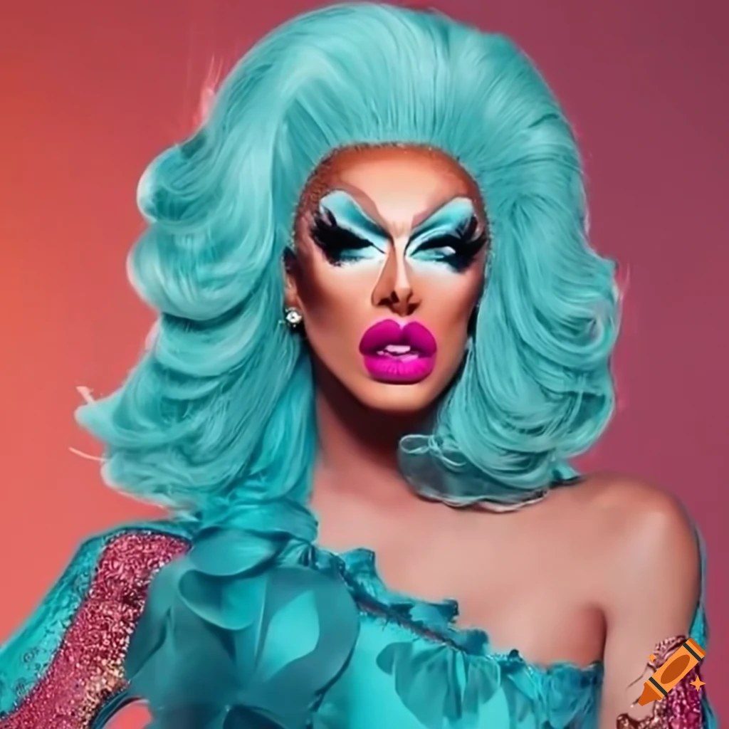 Kylie sonique love from rupaul's drag race in a cyan dress on Craiyon