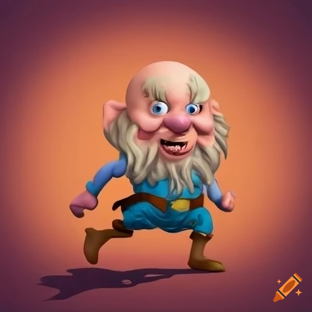 Cartoon image of a frightened dwarf on Craiyon