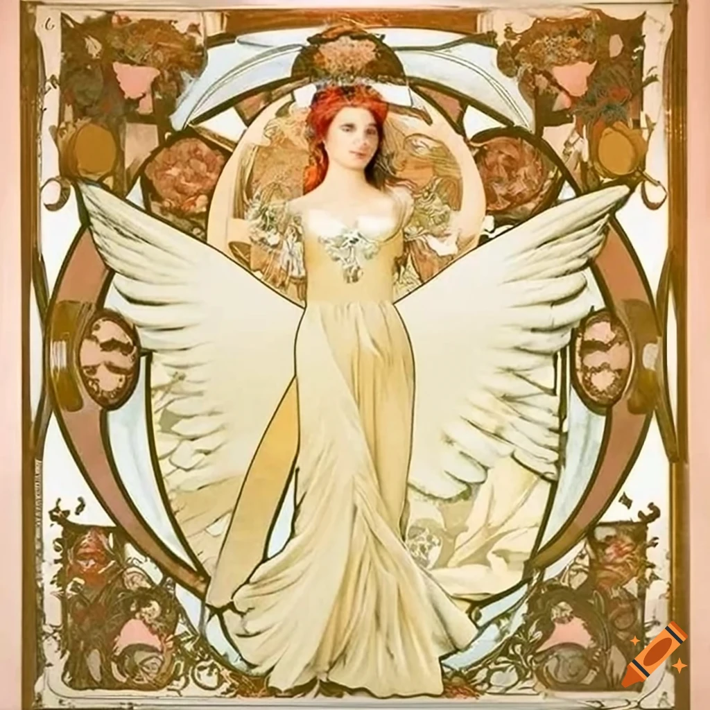 Alphonse mucha artwork of a angel with large wings