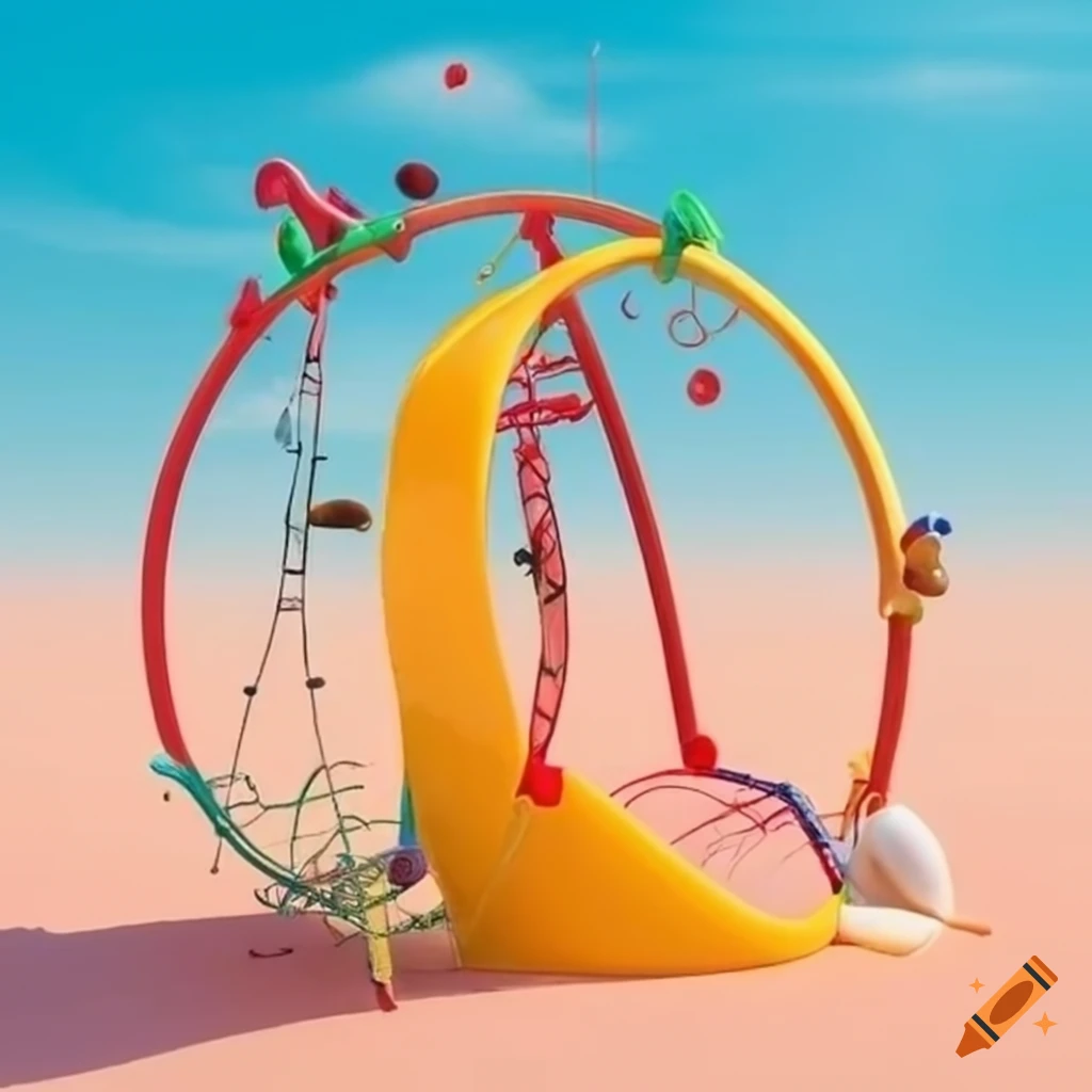 Surreal playground with colorful structures