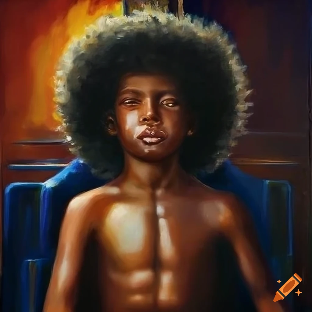 Oil painting of a black boy on a throne on Craiyon