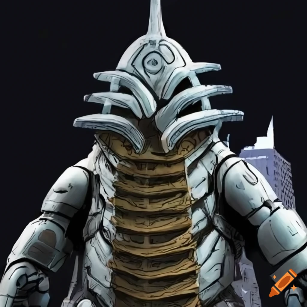 Illustration of a futuristic megalon-style cyborg turtle kaiju on Craiyon
