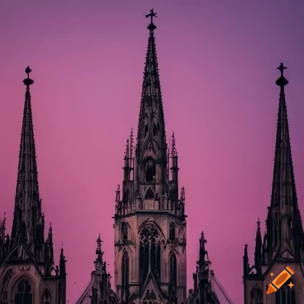 Sunset over a gothic cathedral in a European city on Craiyon