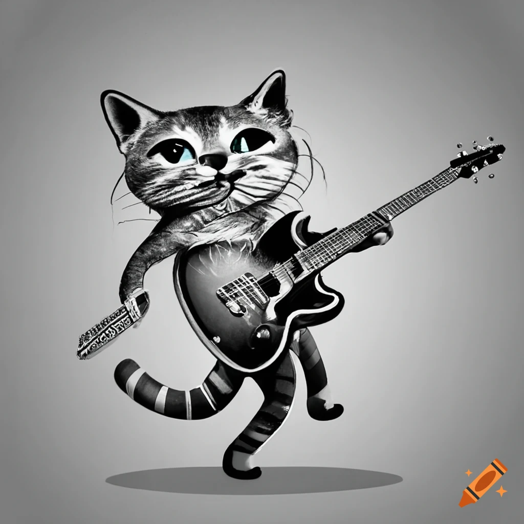 Cats playing guitar in coloring book pages on Craiyon