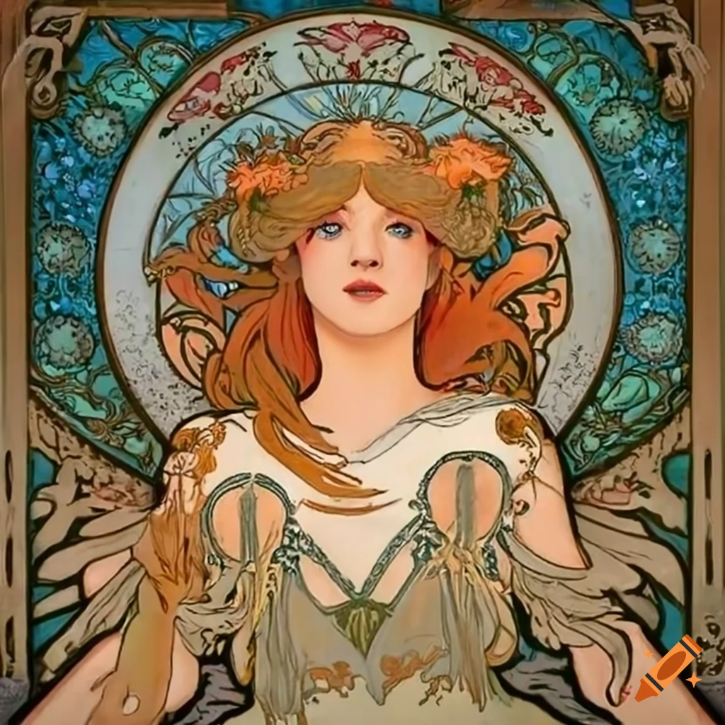 Young chris evert wearing an alphonse mucha-style headband on Craiyon