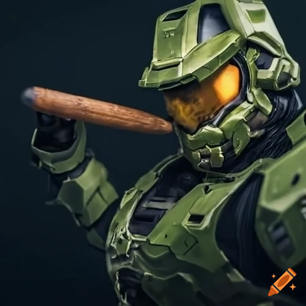 Satirical depiction of master chief smoking on Craiyon