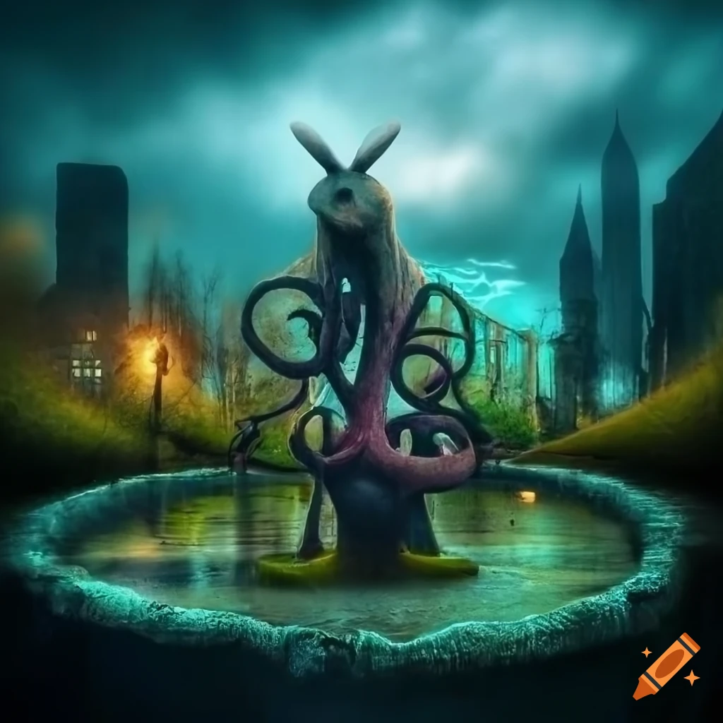 Surreal cityscape with magical park and graffiti art on Craiyon