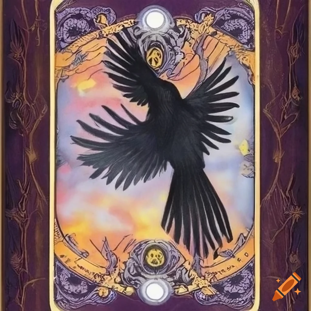 Angelic crow tarot card on Craiyon
