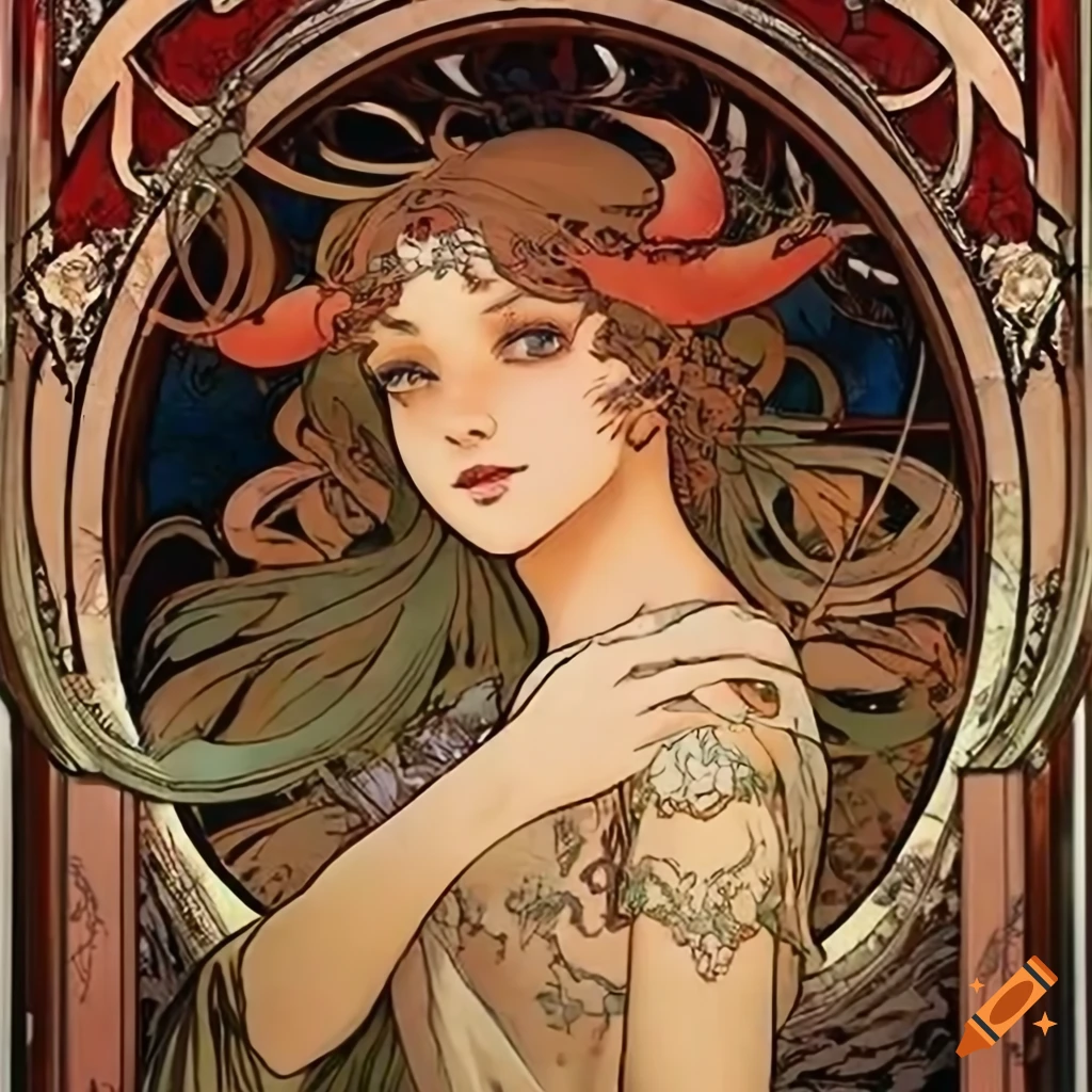 Artistic interpretation of a field in the style of mucha on Craiyon