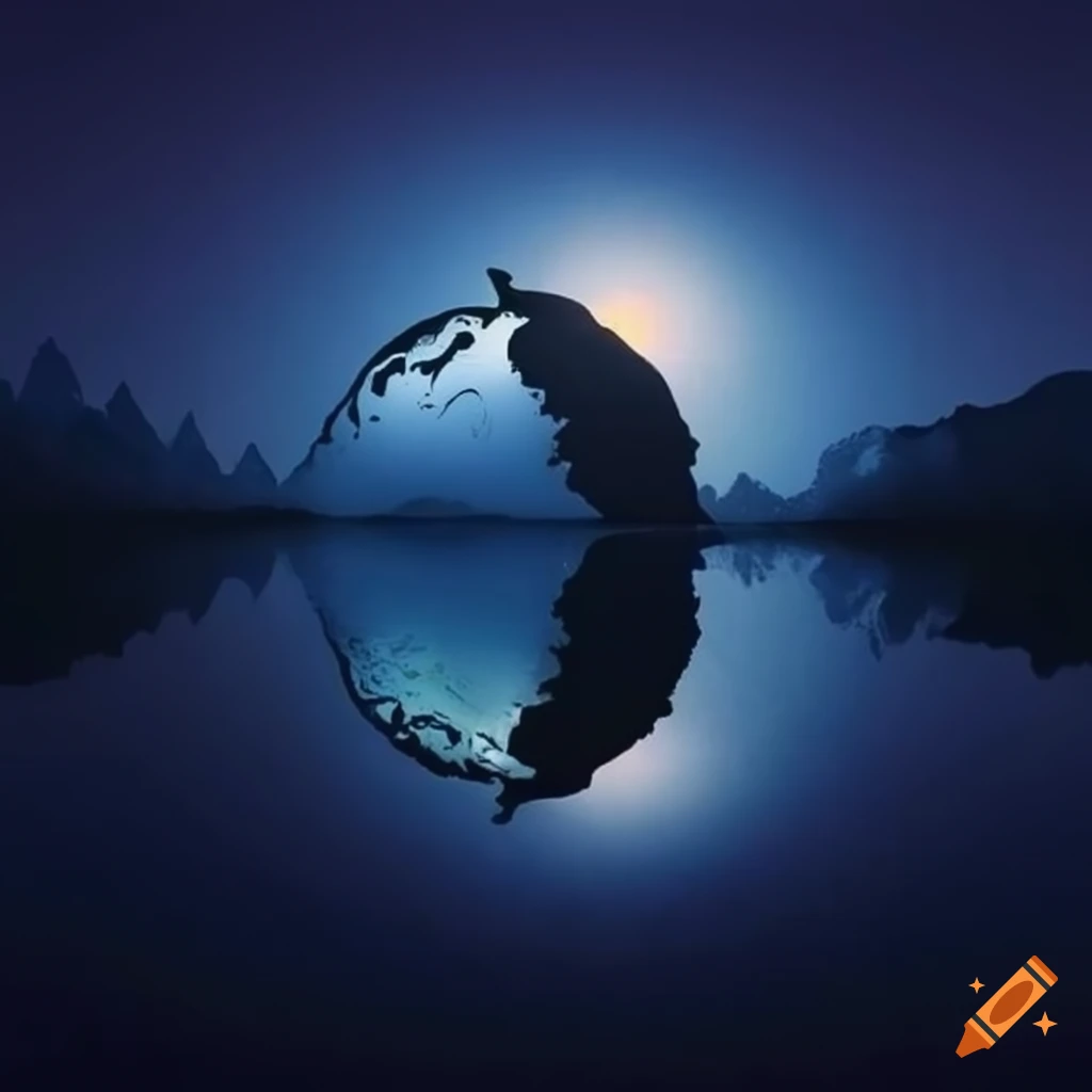 Mesmerizing artwork of a hidden moon reflecting on water on Craiyon