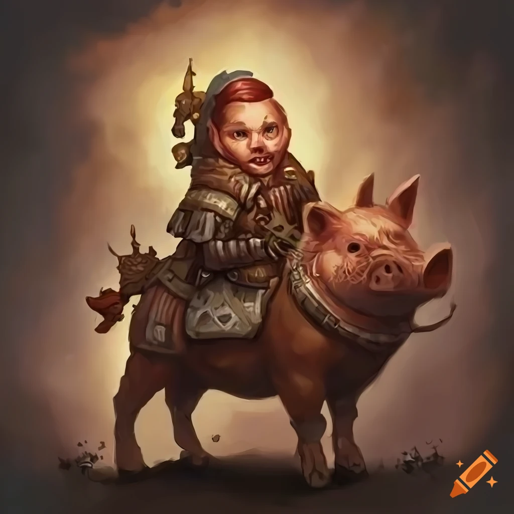 Fantasy art of a dwarf riding a pig