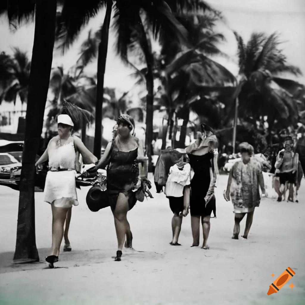Vintage photo of people walking on miami beach on Craiyon