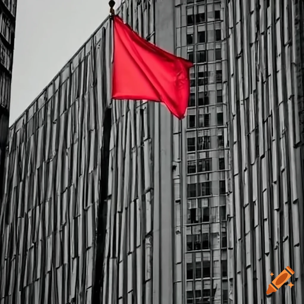 Red flag on top of a building on Craiyon