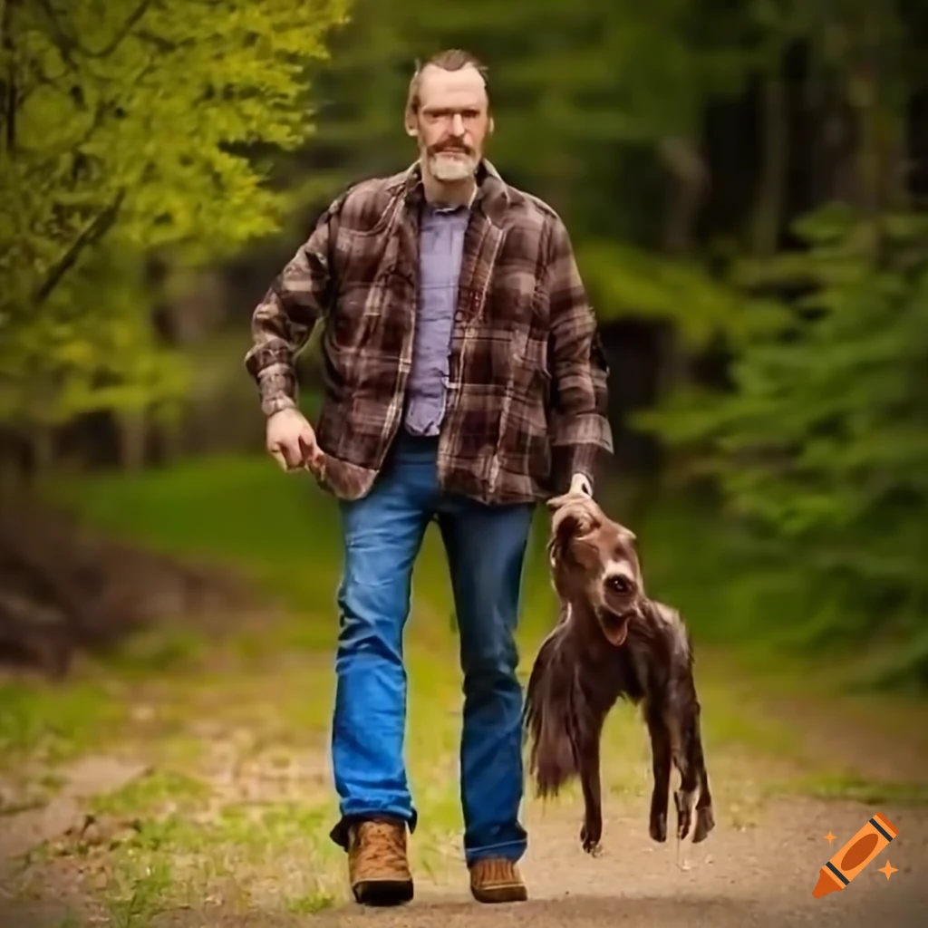 Man walking with his german wirehaired pointer dog on Craiyon