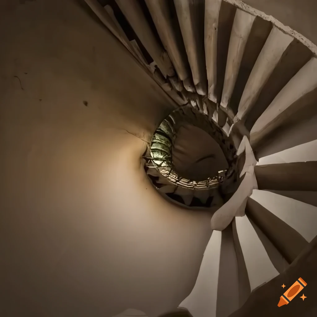 Twisted spiral concrete stairs in a room