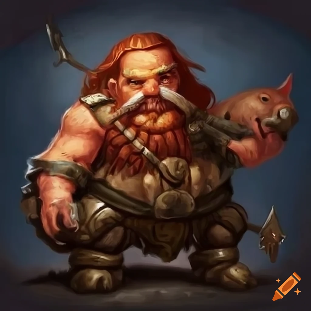 Fantasy art of a dwarf riding a pig on Craiyon