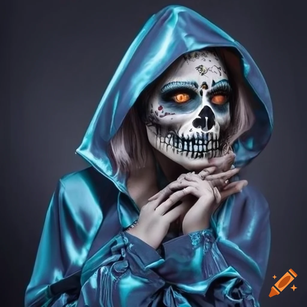 Colorful depiction of a santa muerte skull-lady