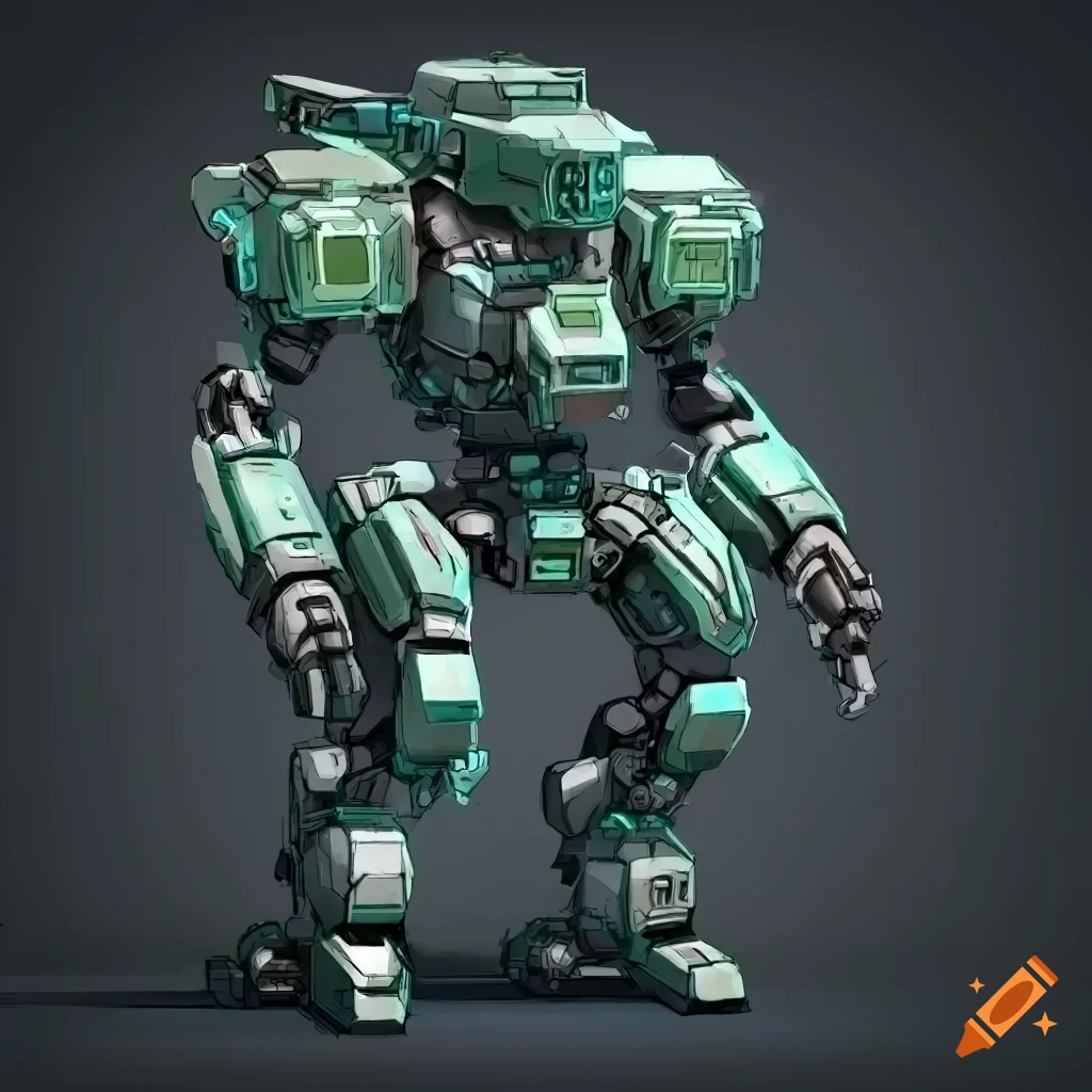 Anime art style mecha with bulky armor and tank lower body on Craiyon