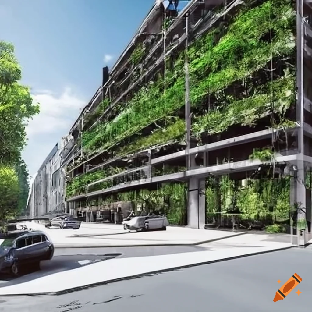 Futuristic commercial building made of concrete and steel on Craiyon