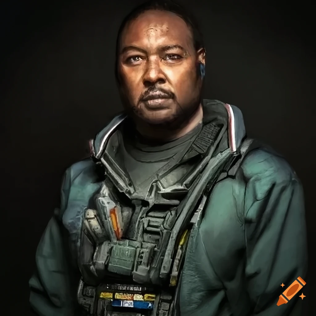 Portrait of a black battletech pilot