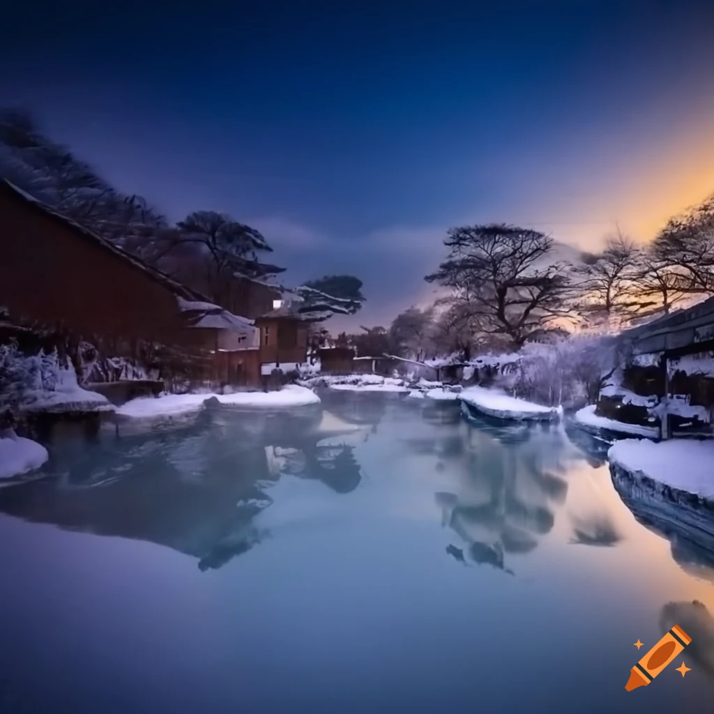 Snow-covered japanese onsen on Craiyon