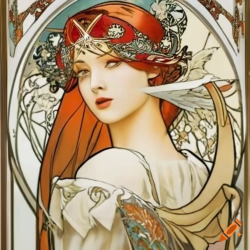 Marion davies in alphonse mucha style artwork on Craiyon