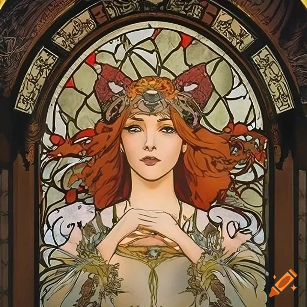 Alphonse mucha-inspired artwork of two valkyries and superheroes with ...