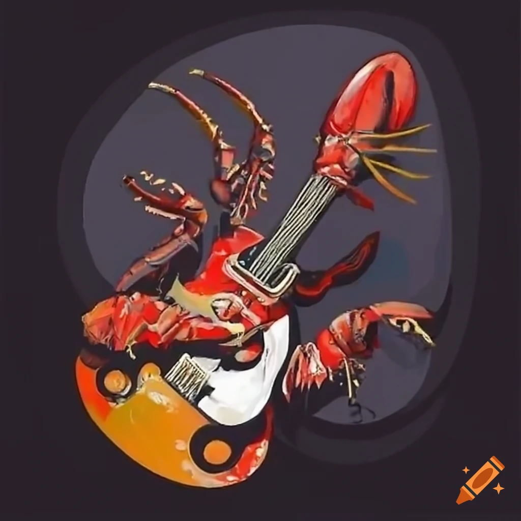 Metal lobster playing guitar on Craiyon