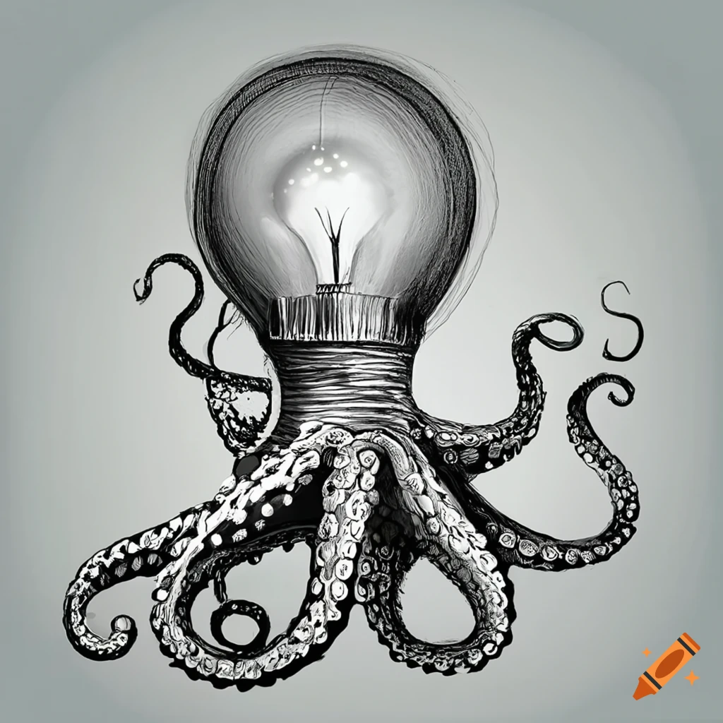 Surreal artwork of octopus with a light bulb head on Craiyon