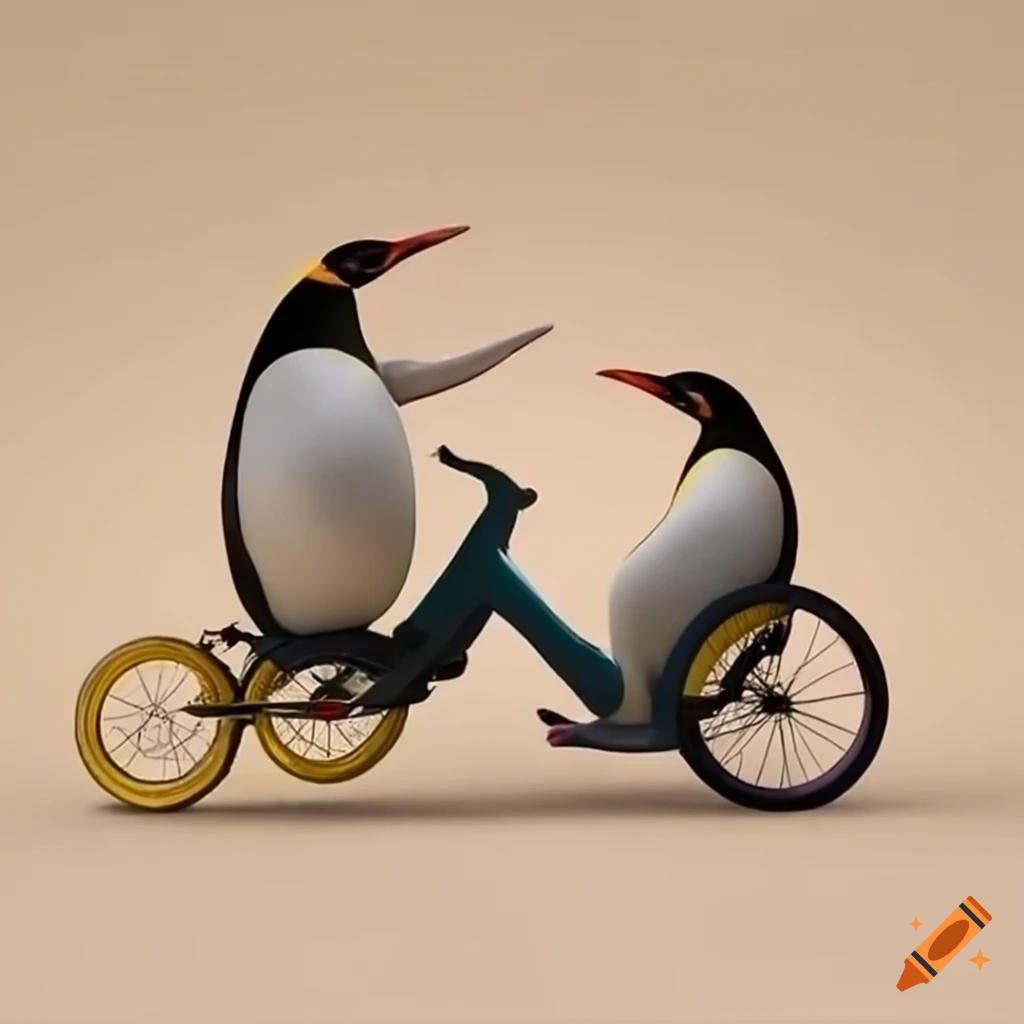 Penguin riding a four-wheeled bicycle on Craiyon