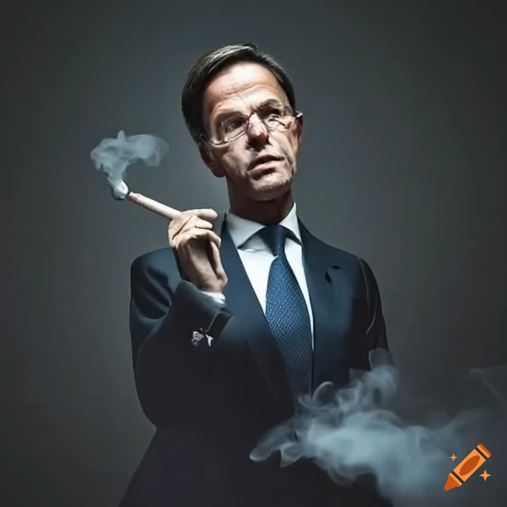 Satirical image of Mark Rutte smoking a joint on Craiyon