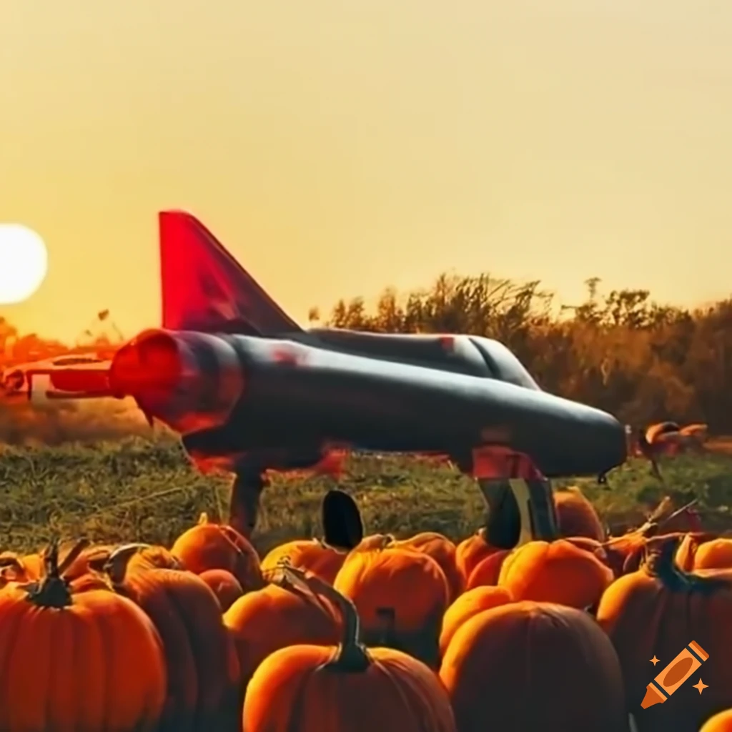 Mig 21 airplane in a pumpkin patch