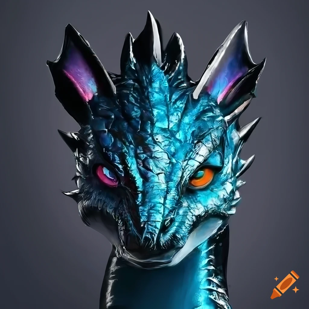 Hyperrealistic black latex dragon headshot on Craiyon